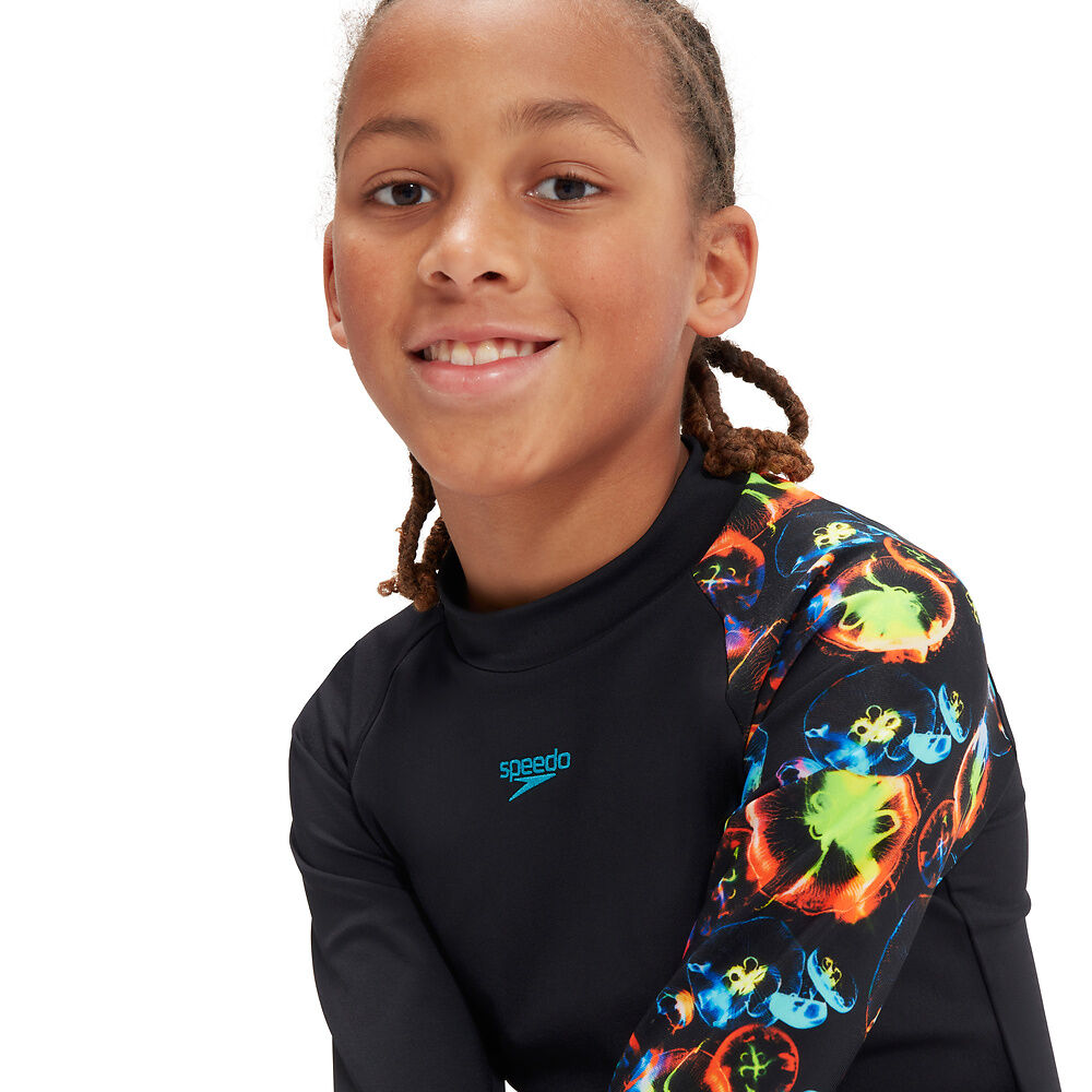 Boys Digital Printed Long Sleeve Rash Top Black/Hypersonic Blue ...